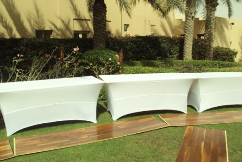 Buffet Table with A Stretchable Cover - White/Black Cover - Events Master