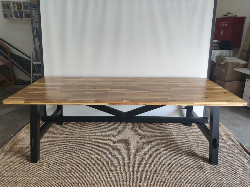 Teak Wooden Top Black Leg Rectangle Dining Table - 6/8 pax - Events Master